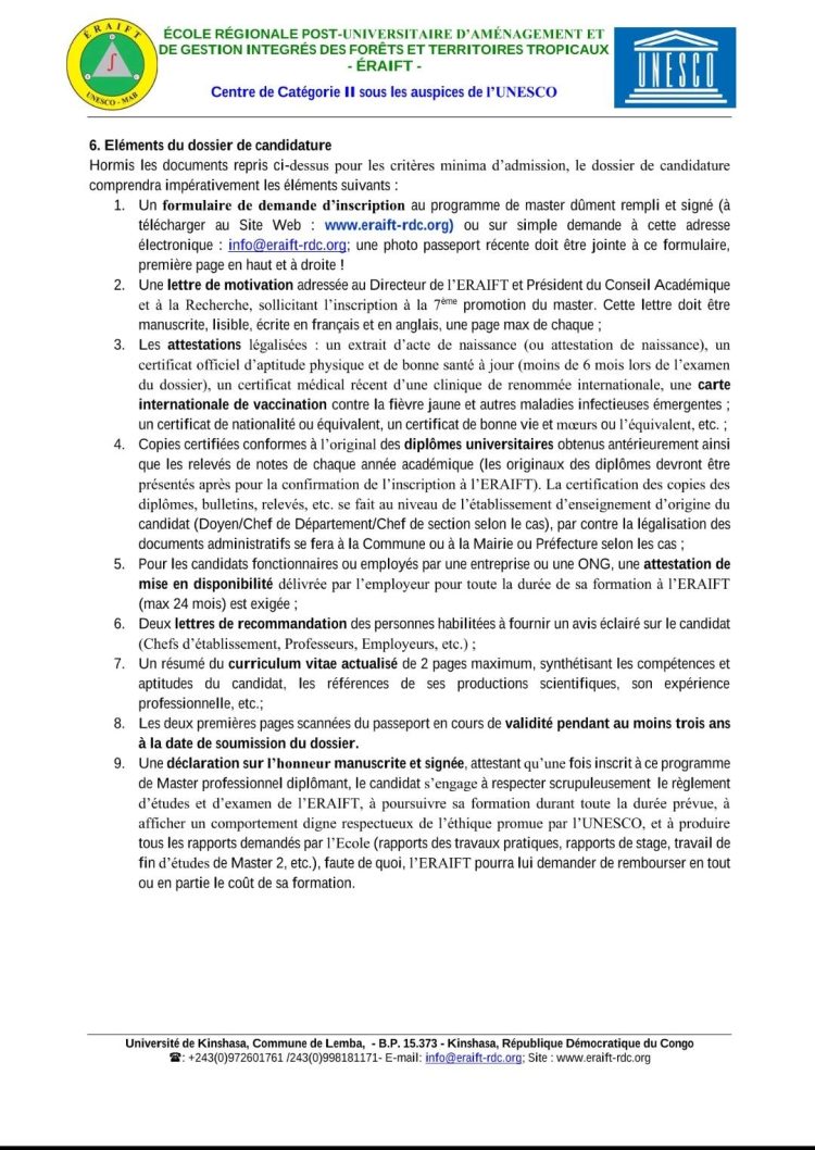 Appel à candidatures pour la 7ème cohorte des Masters régionaux, ERAIFT